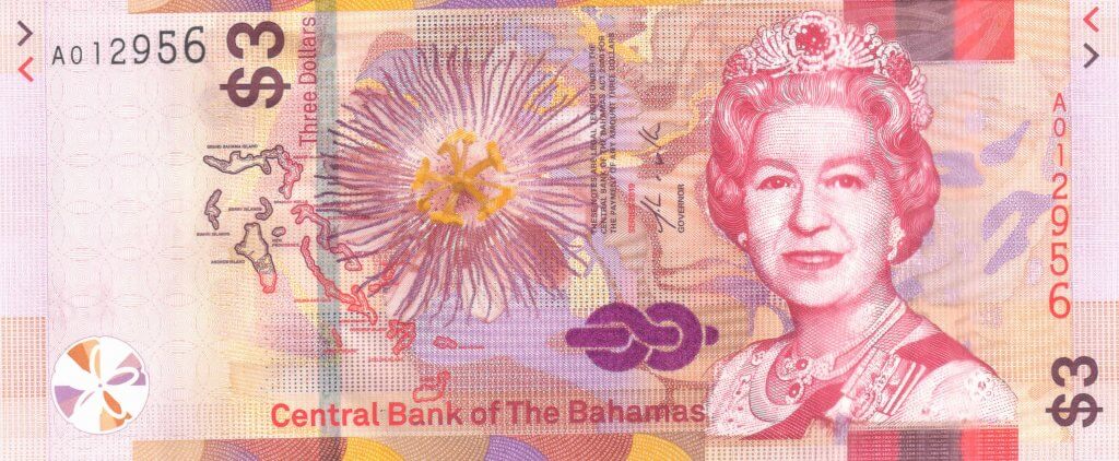 Bahamas 3 dollars unc currency note - KB Coins & Currencies