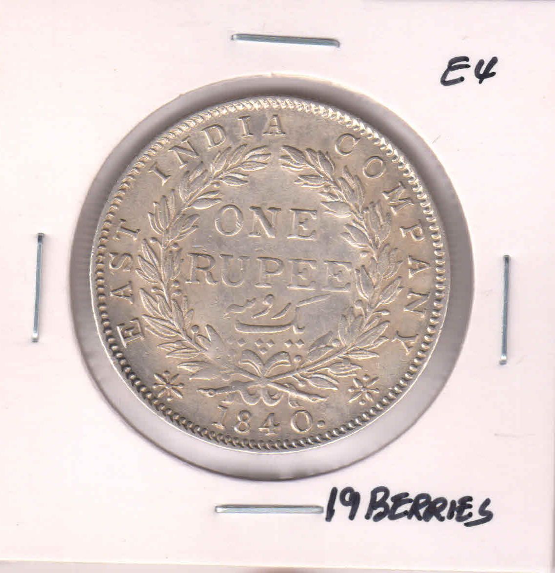 East India co. - 1 rupee 1840 continue legend 19 berries , Bombay, Vf ...