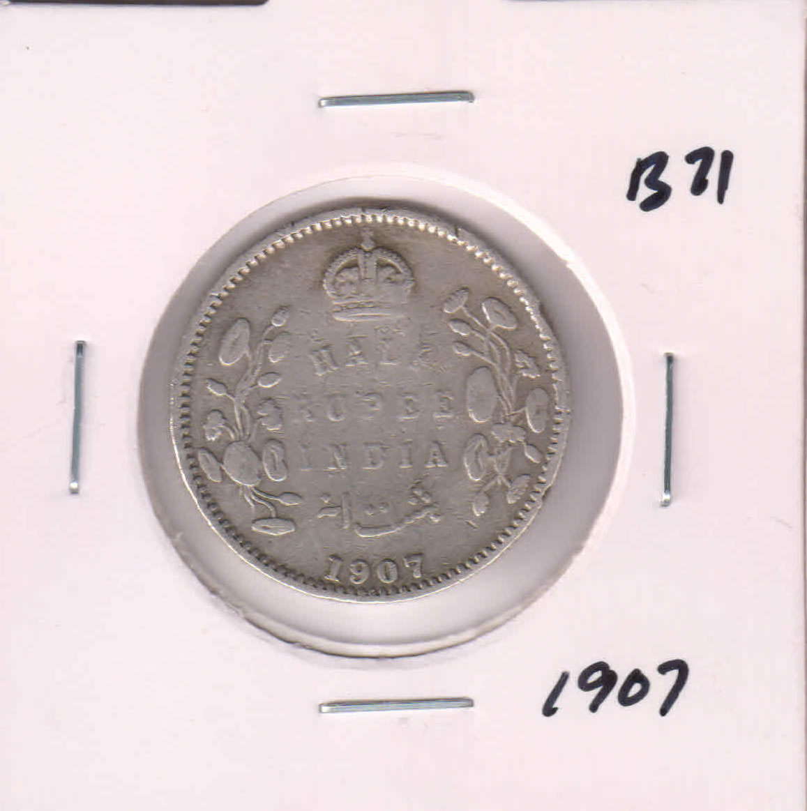 India British – Edward 1/2 rupee 1907 silver coin B71 - KB Coins ...