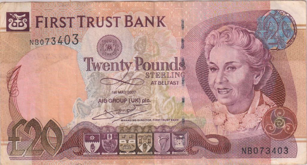 Northern Ireland -1st trust bank 20 pounds 1998 Vf currency note - KB ...