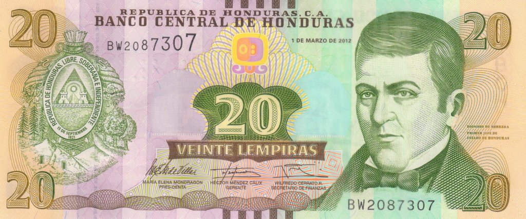 Honduras - 20 lempira 2012 Unc currency note - KB Coins & Currencies