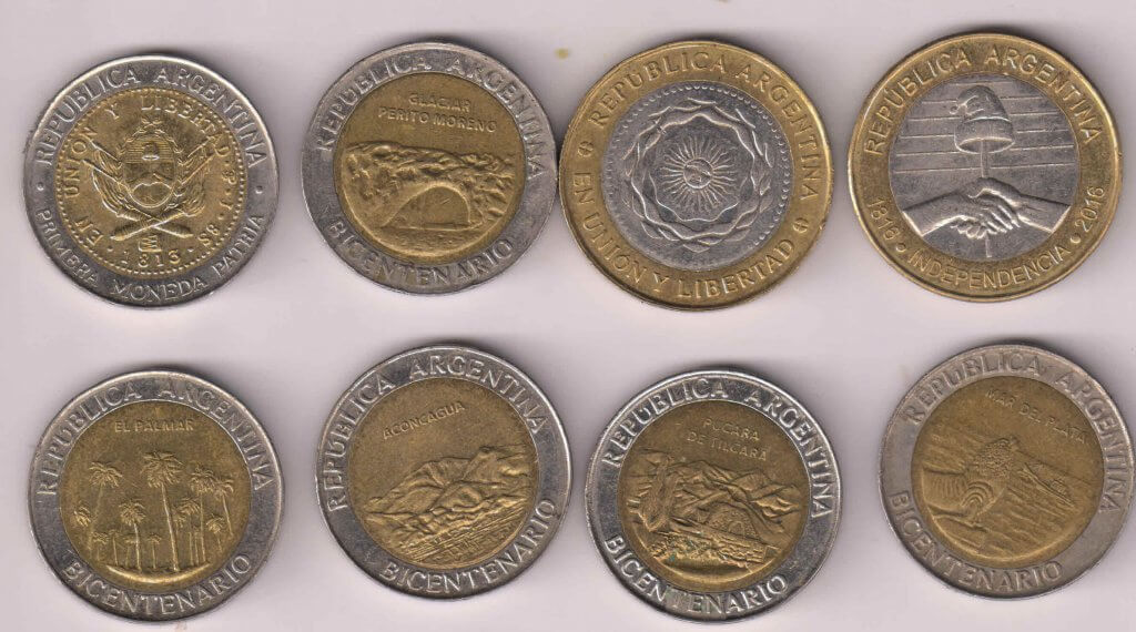 Argentina - 2 peso x2 , 1 peso x 6 , total 8different coins - KB Coins ...