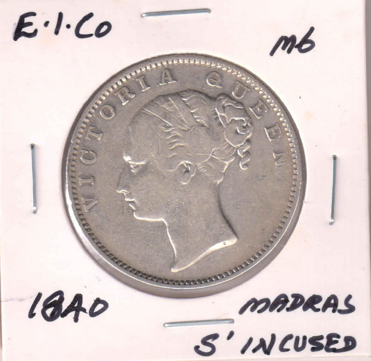 East India co. rupee 1840 continue legend "S" Madras mint silver coin ...