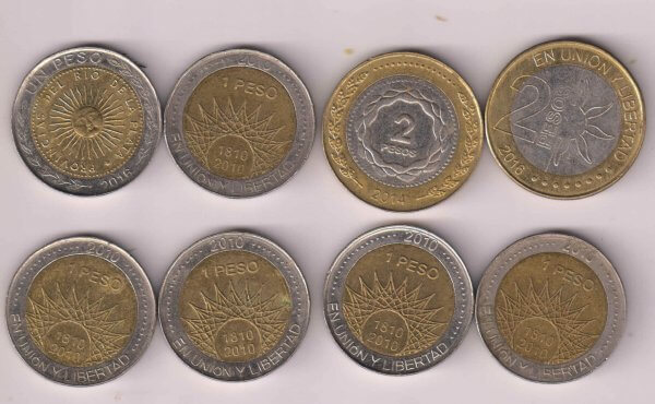 Argentina - 2 peso x2 , 1 peso x 6 , total 8different coins - KB Coins ...