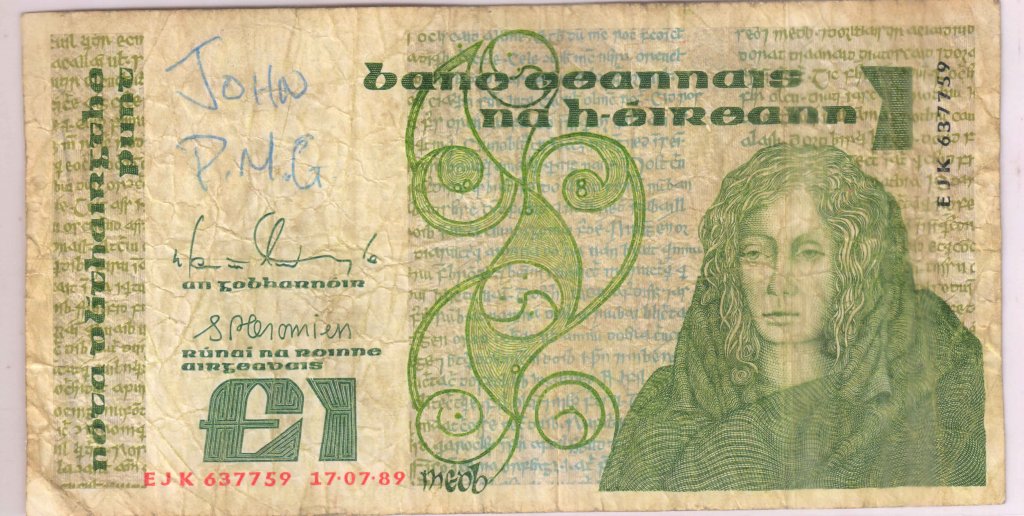 Ireland – 1 pound 1989 used currency note - KB Coins & Currencies