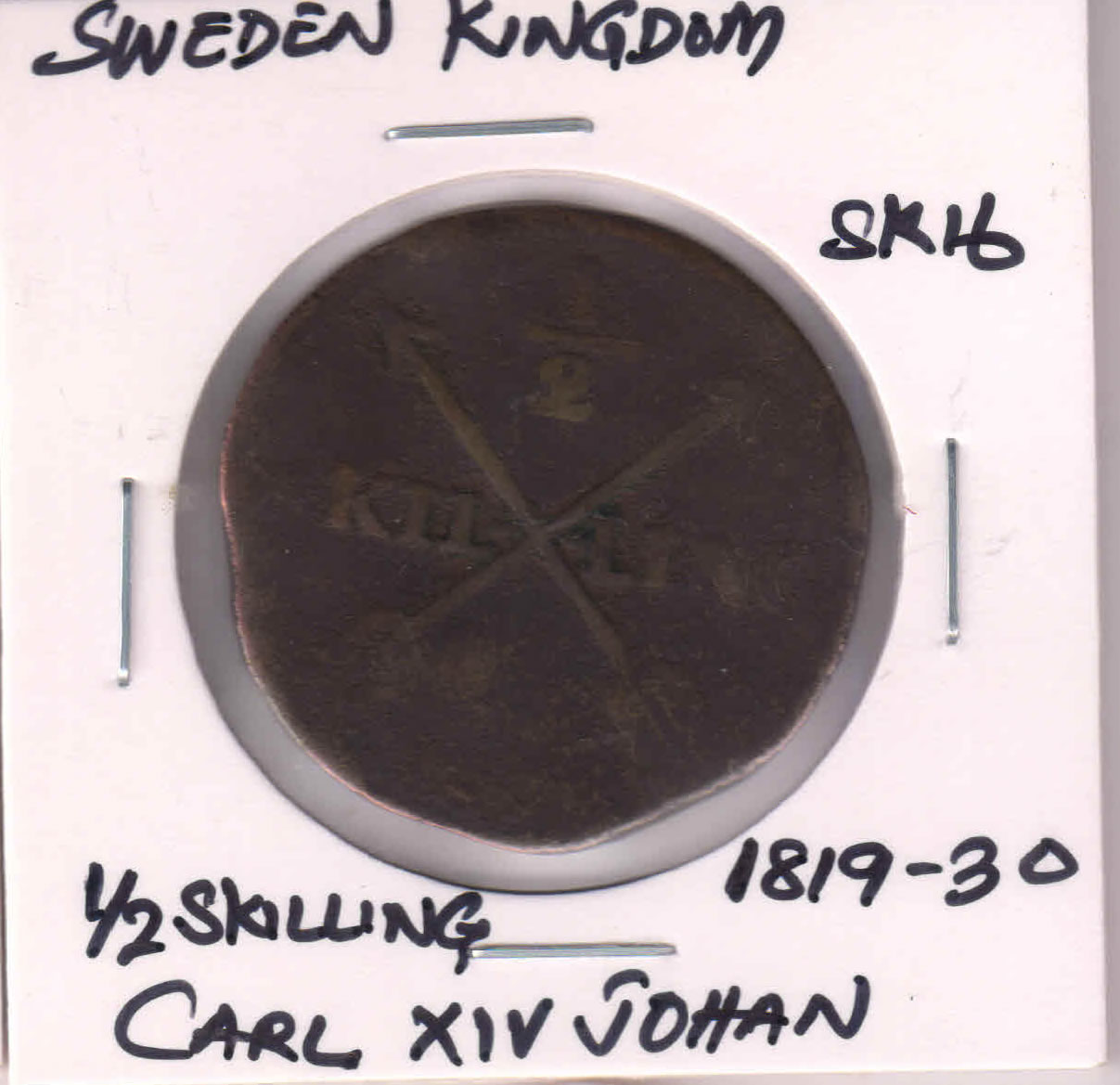 Sweden Kingdom – 1/2 skilling Carl XIV Johan ( 1819 – 1830) copper coin ...
