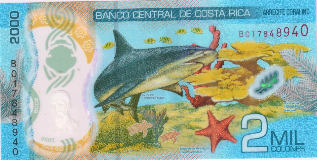 Costa Rica 2 mil colones 2018 unc polymer note - KB Coins & Currencies
