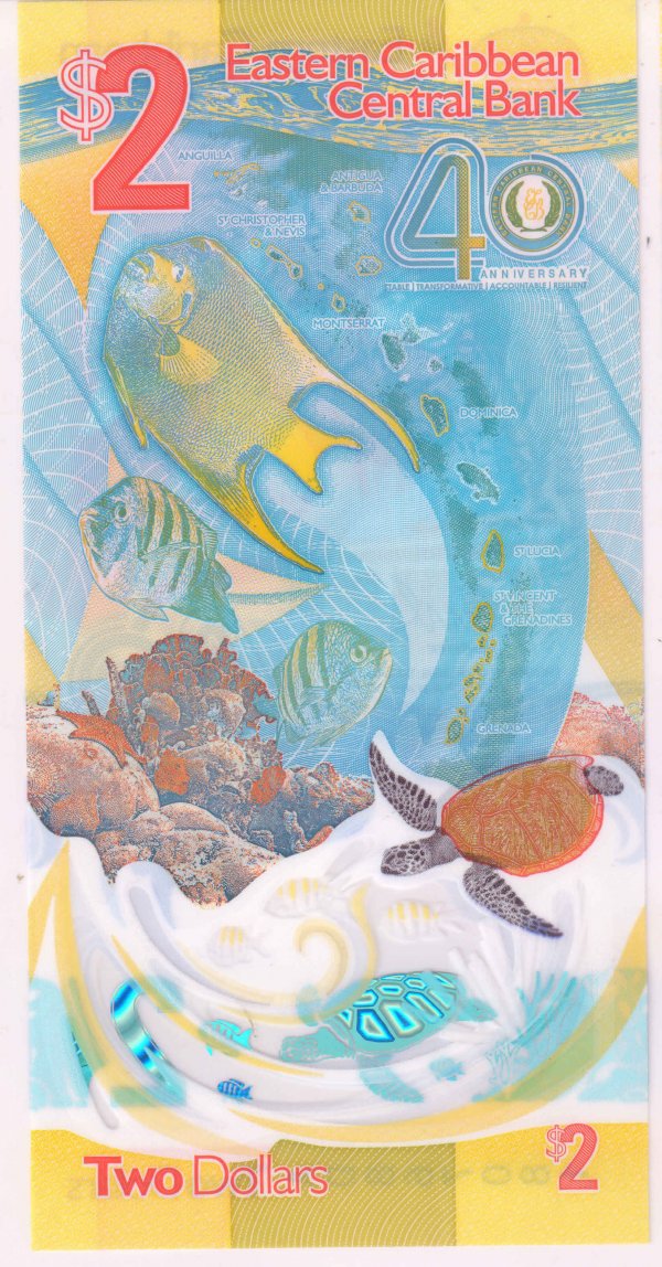 EAST CARIBBEAN -2 dollars unc 2023 polymer currency note ( IBNS ...