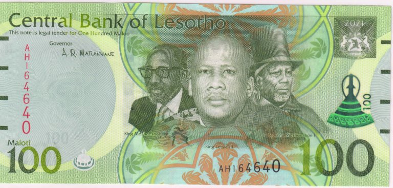 Lesotho : 100 Maloti unc currency note - KB Coins & Currencies