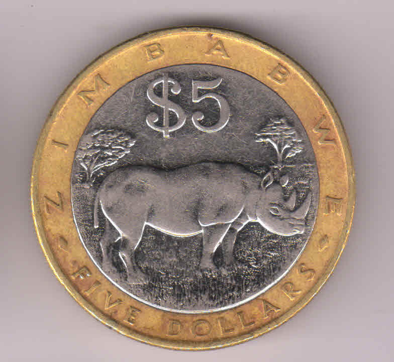 Zimbabwe - 5dollars 2001 bimetal coin - KB Coins & Currencies