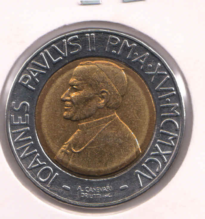 Vatican 500 lire " Pope" bimetal coin V8 - KB Coins & Currencies