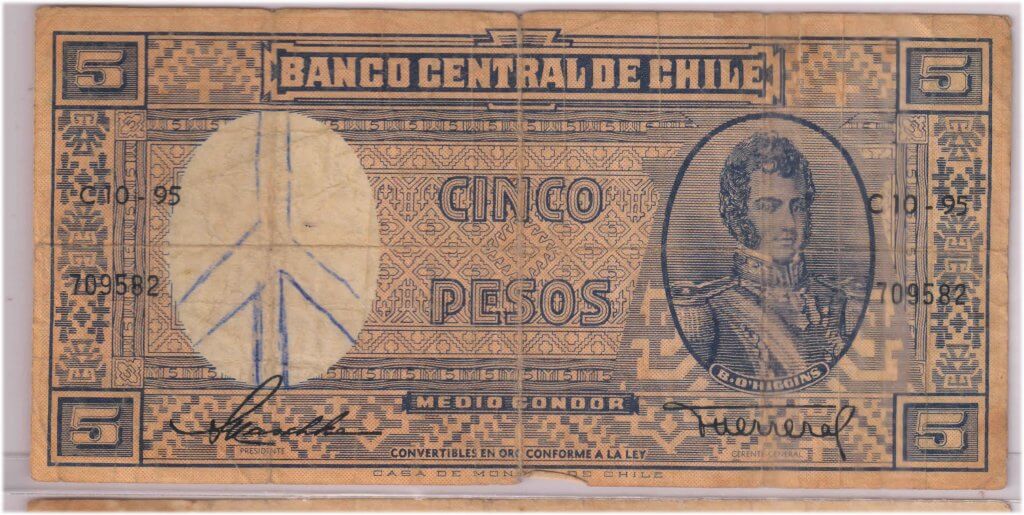 Chile - 5 pesos 1944 - 47 used currency note - KB Coins & Currencies