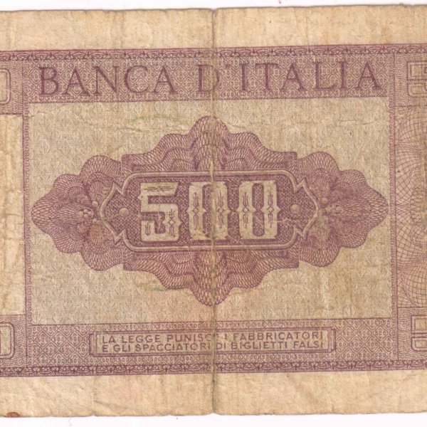 Italy 500 Lire 1947 - 61 vg currency note - KB Coins & Currencies