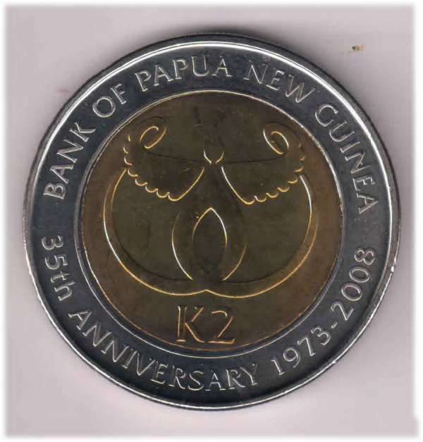 Papua New Guinea - 2 kina 2008 unc bimetal coin - KB Coins & Currencies