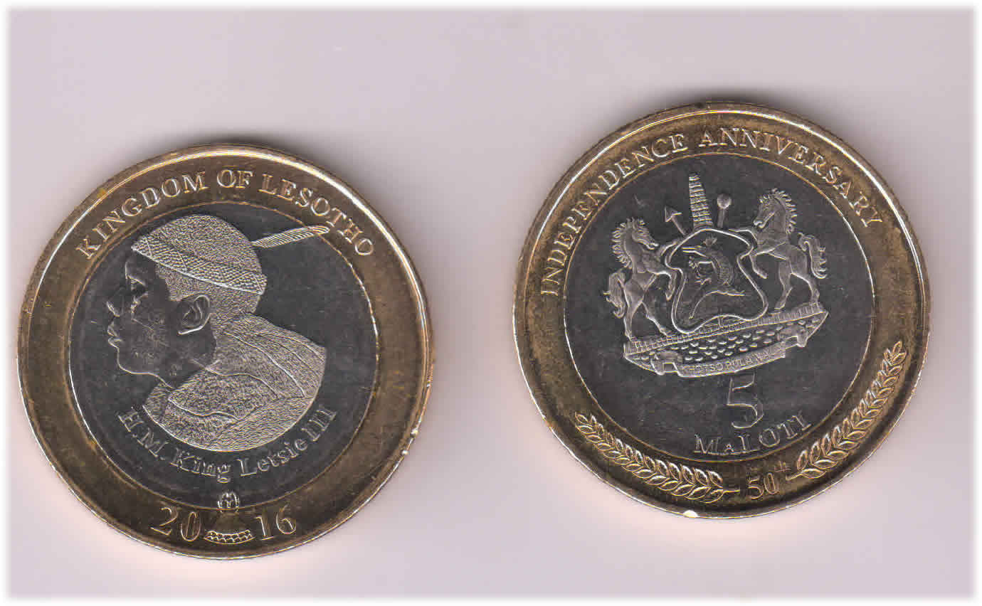 Lesotho - 5 Maloti 2016 unc bimetal coin - KB Coins & Currencies