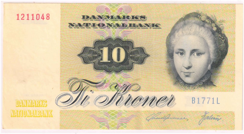 Denmark 10 kroner 1972 vf+ currency note - KB Coins & Currencies