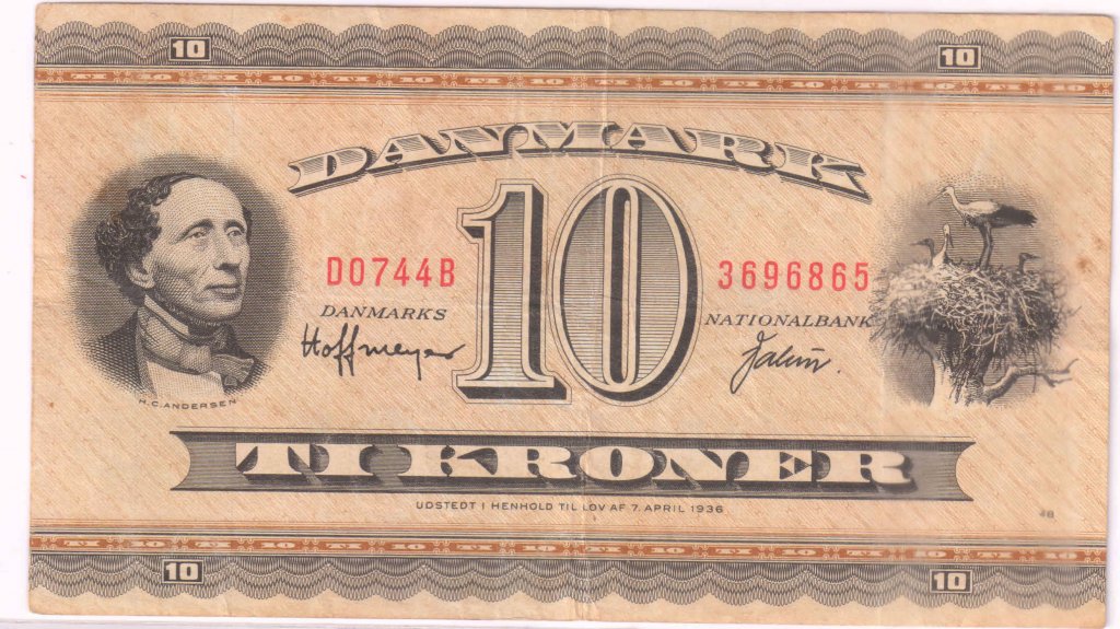 Denmark 10 kroner 1974 vf currency note - KB Coins & Currencies