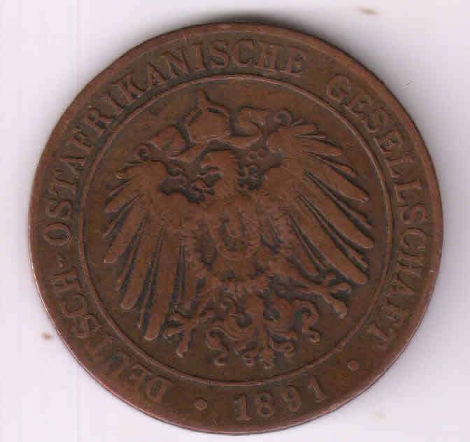 German East Africa -1 Pesa - Wilhelm II 1890 -92 copper coin G1 - KB ...