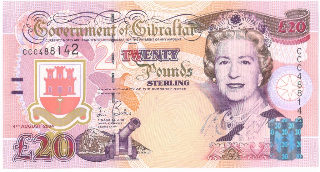 Gibraltar 20 pounds 2004 unc currency note - KB Coins & Currencies