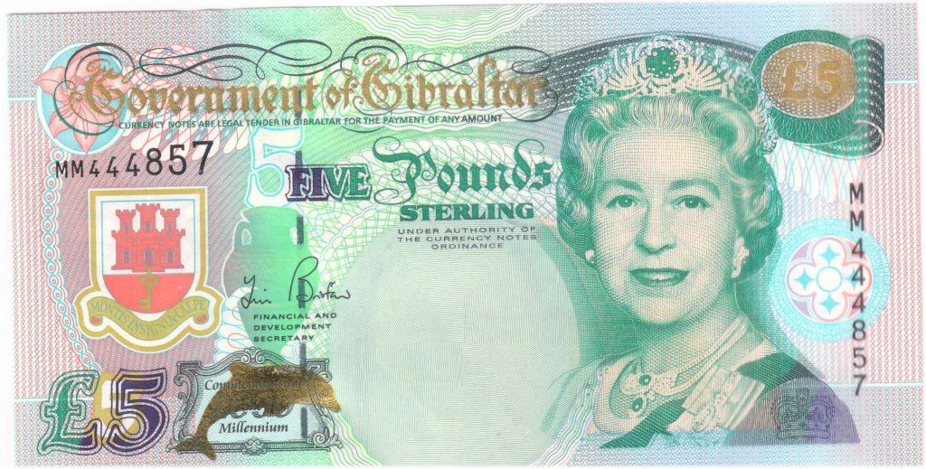 Gibraltar 5 pounds unc currency note ( 2000 , Commemorating the ...