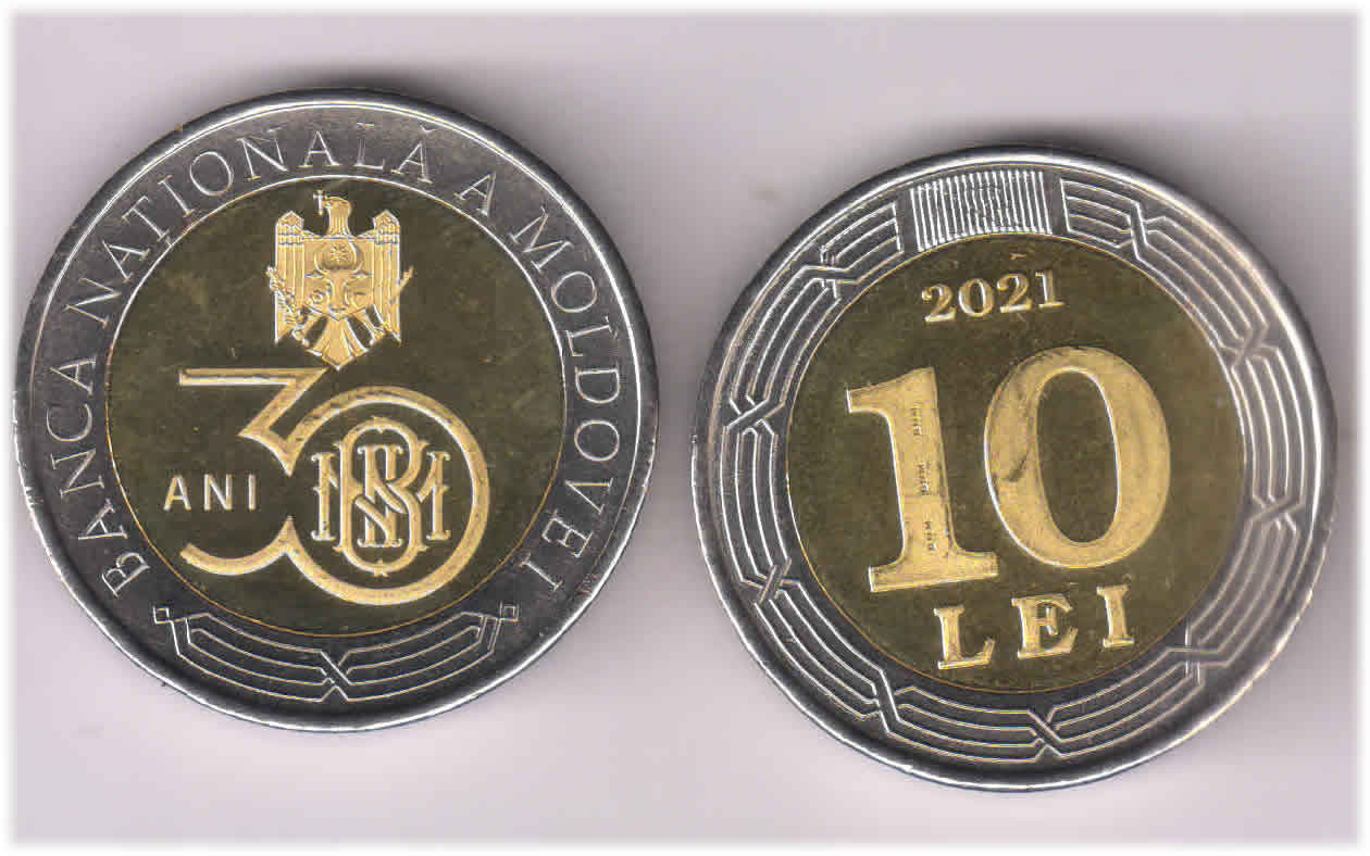 Moldova - 10 lei 2021 Comm. issue 30th Anniversary of the National Bank ...
