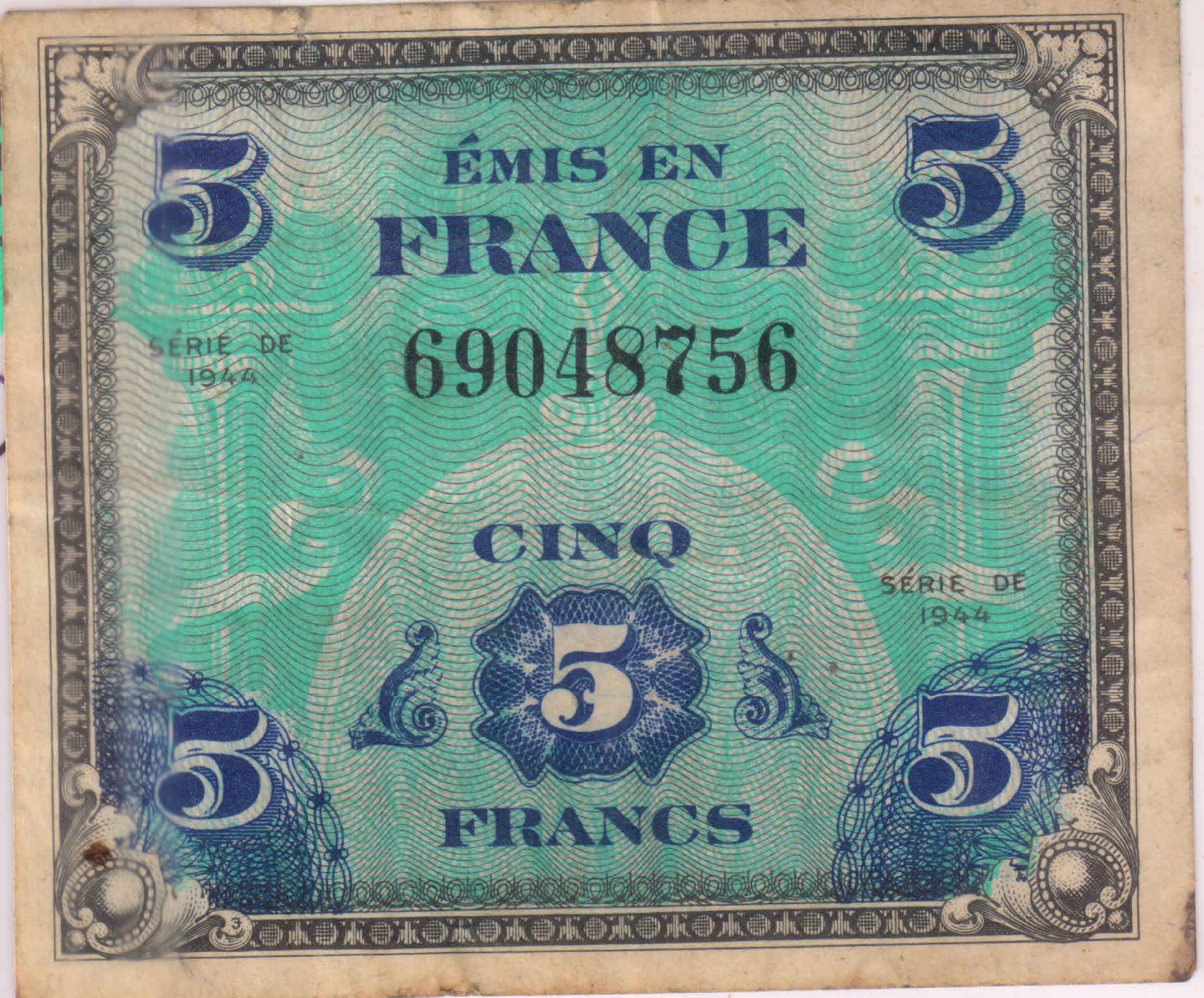 France - Allied Military ,5 francs 1944 vf currency note - KB Coins ...