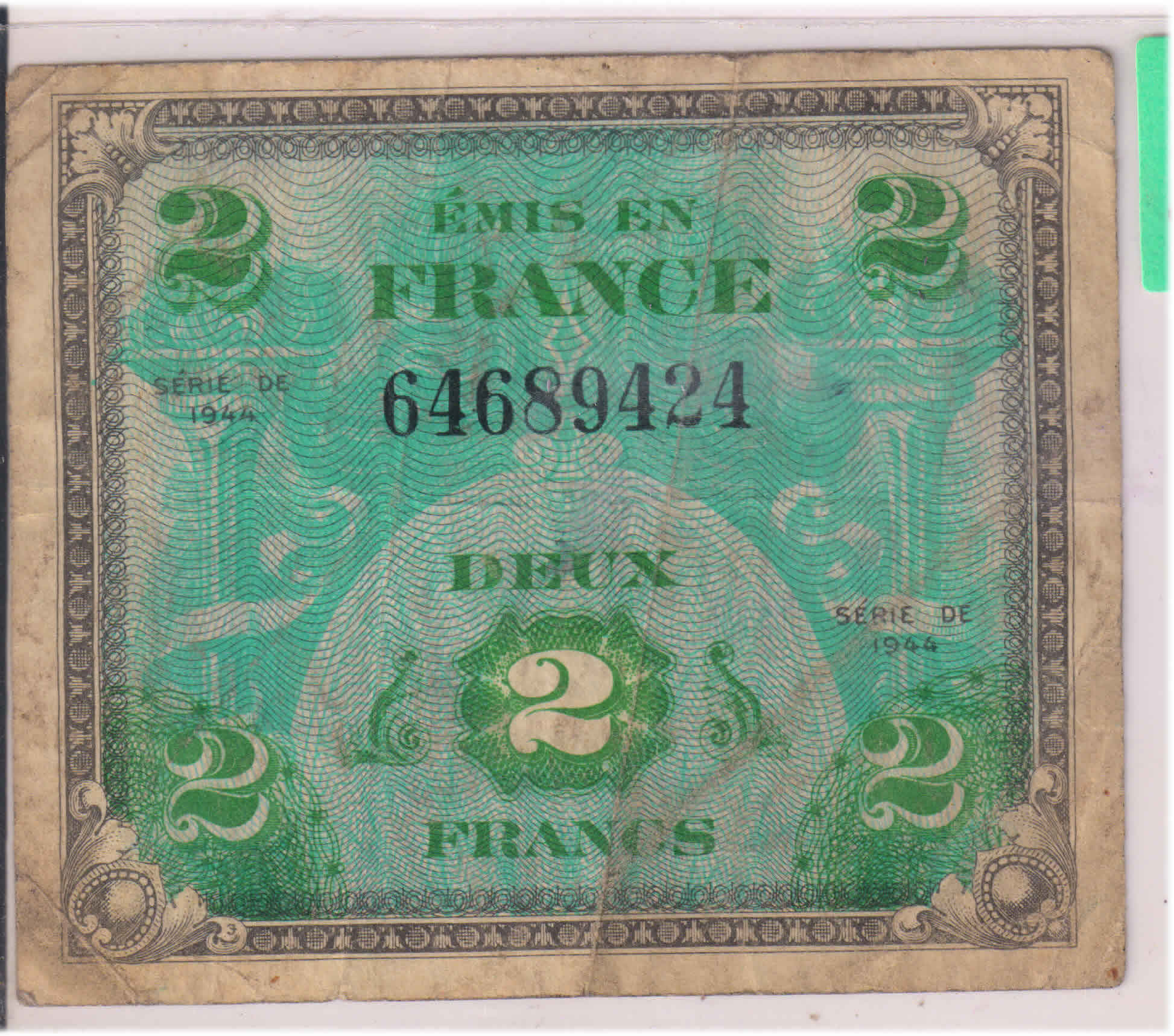 France - Allied Military ,2 francs 1944 vf currency note - KB Coins ...