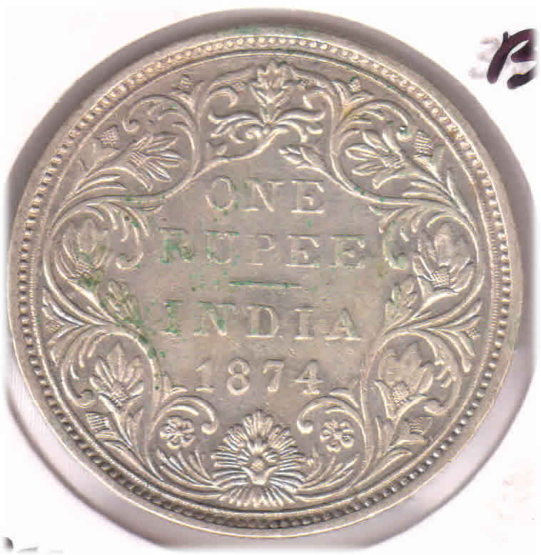India British – rupee 1874 , type II nd flower silver coin B21 - KB ...