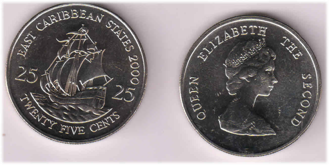 East Caribbean states - 25 cents 2000 unc coin - KB Coins & Currencies