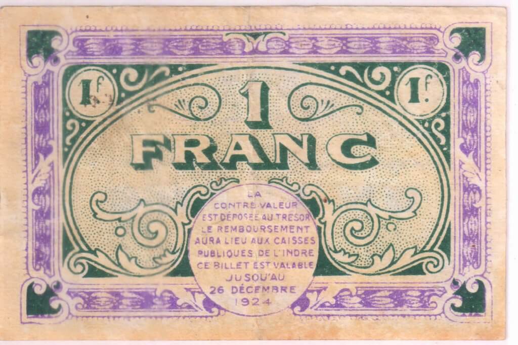France , Chamber of commerce Chateauroux , 1 franc 1919 Vf+ currency ...