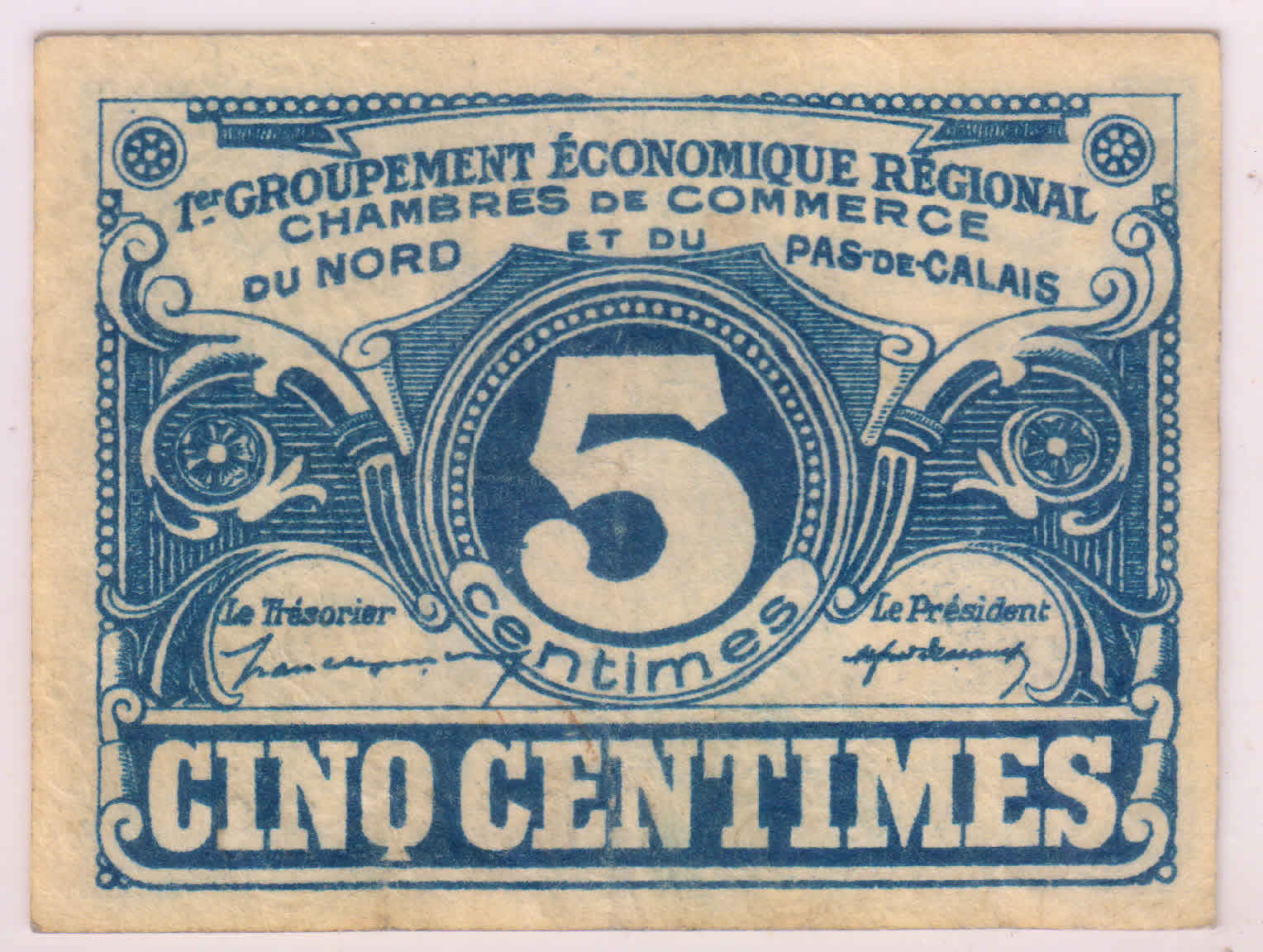 France , Chamber of commerce Calais , 5 cmes 1925 Vf currency note - KB ...