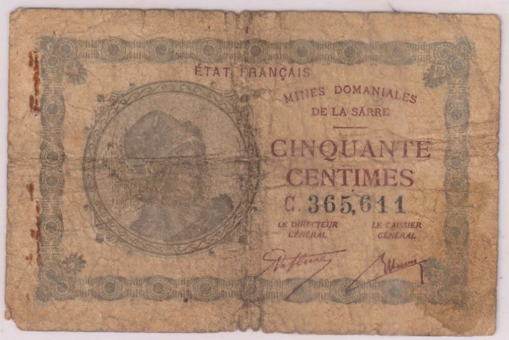 Saarland - 50 centimes 1930 vg scarce currency note - KB Coins & Currencies