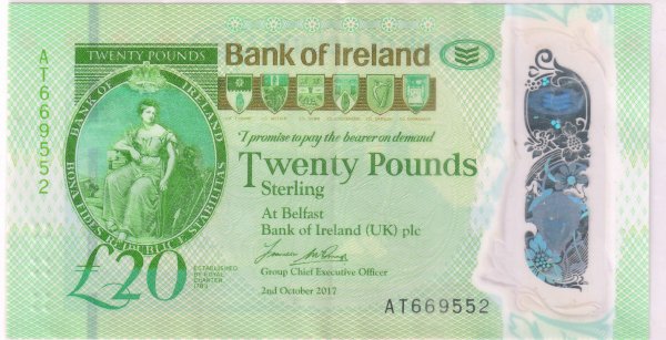 Ireland - 20 pounds 2017 Vf polymer currency note - KB Coins & Currencies