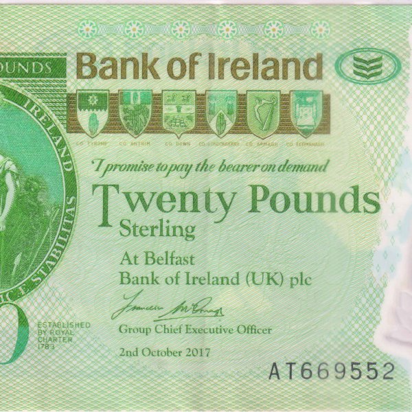 Ireland - 20 pounds 2017 Vf polymer currency note - KB Coins & Currencies