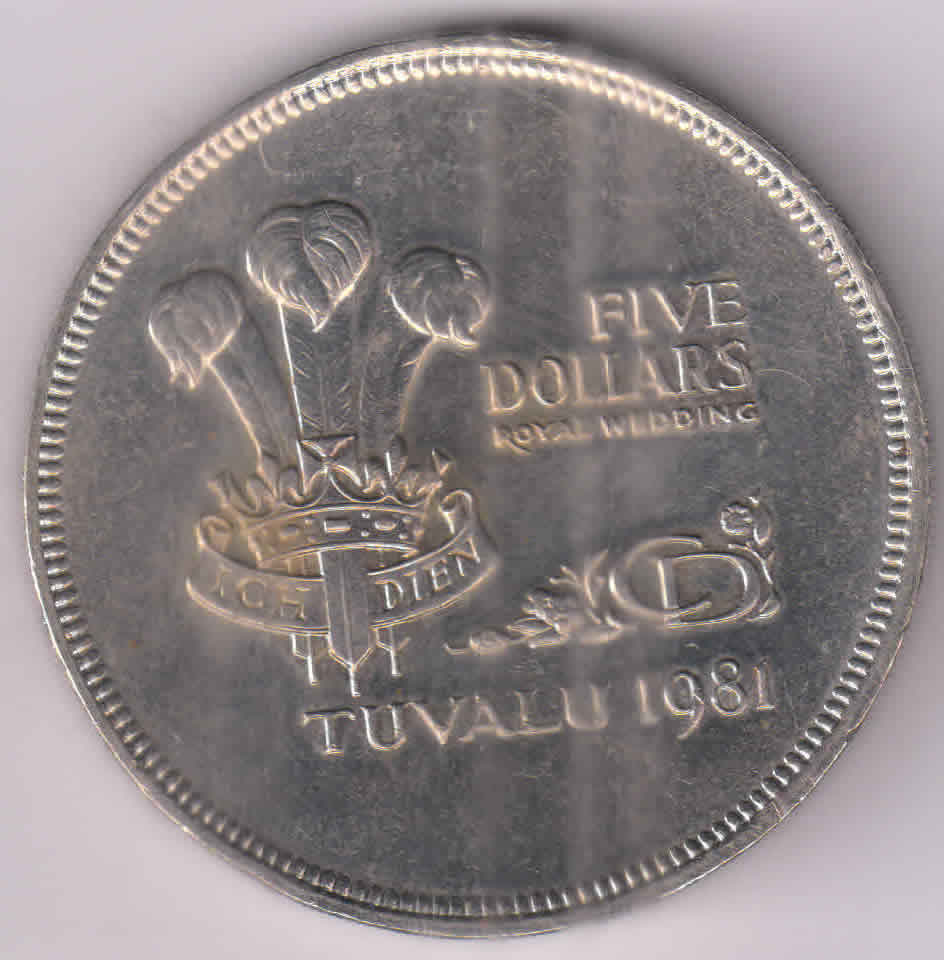 Tuvalu 5 Dollars - Elizabeth II Royal Wedding 1981 cn coin - KB Coins ...
