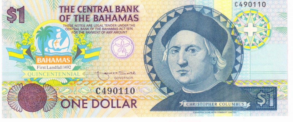 Bahamas - 1 Dollar Christopher Columbus 1992 scarce unc note - KB Coins ...