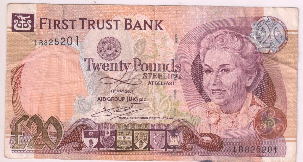 Northern Ireland -1st trust bank 20 pounds 2007 Vf currency note - KB ...