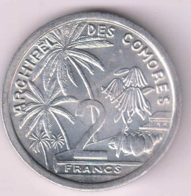 French Comoros island 2 frs 1964 unc coin - KB Coins & Currencies