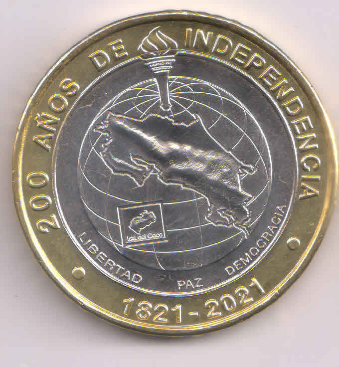 Costa Rica 500 Colones Bicentenary of Independence unc bimetal coin ...