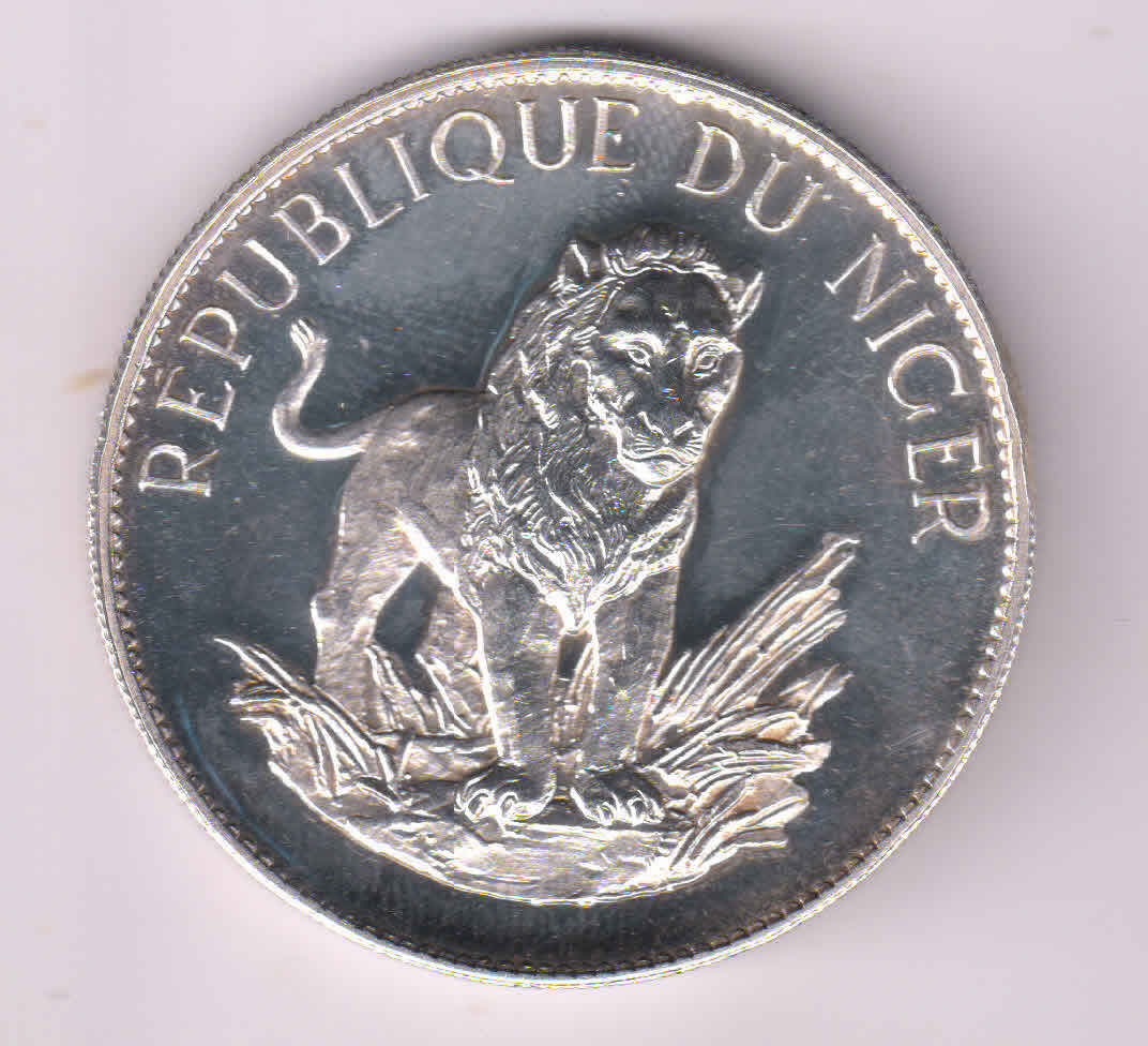 Niger - 10 Francs Lion; large type 1968 Non-circulating silver coin - KB Coins & Currencies