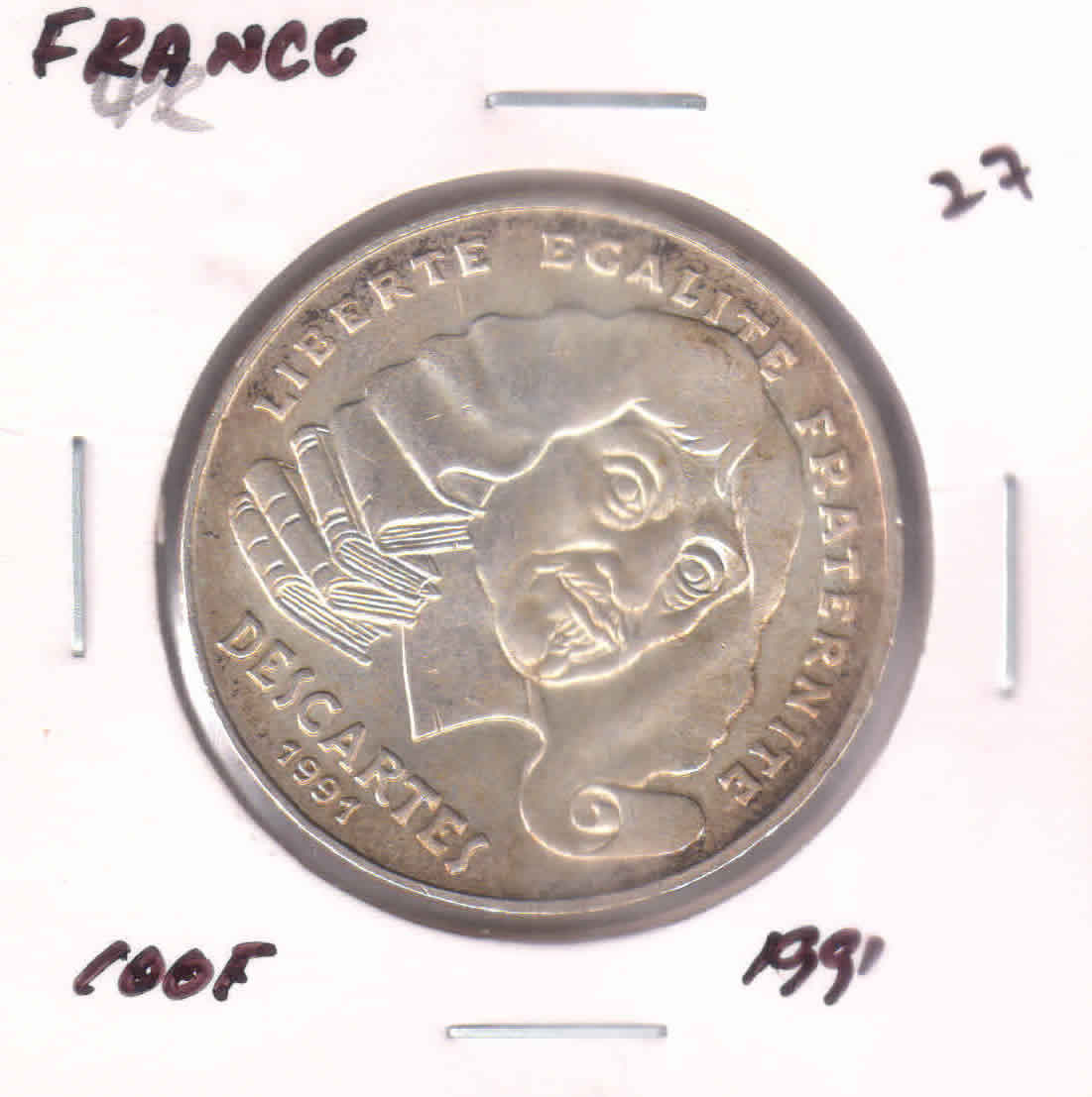 France - 100 Francs 1991 Rene Descartes silver coin - KB Coins & Currencies