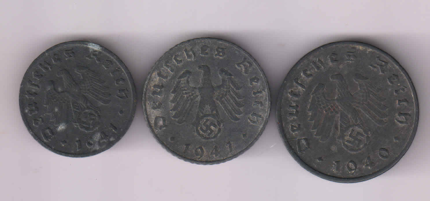 Nazi Germany - 1,5,10 RF 19340- 41, set of 3 zinc coins - KB Coins ...