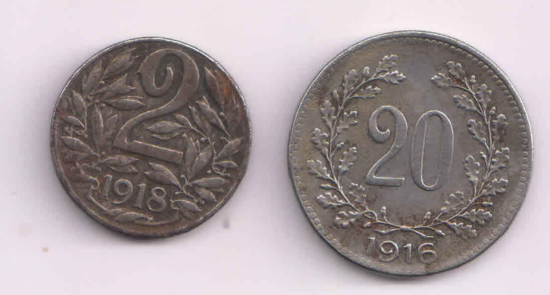 Austrian Empire - 2 and 20 heller 1916 - 18 iron coin A2 - KB Coins ...