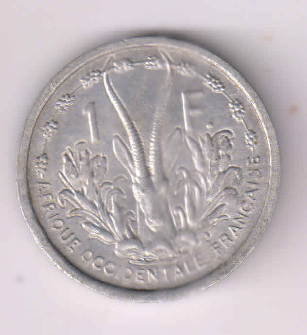 French West Africa 1 fr 1948 vf alu coin - KB Coins & Currencies