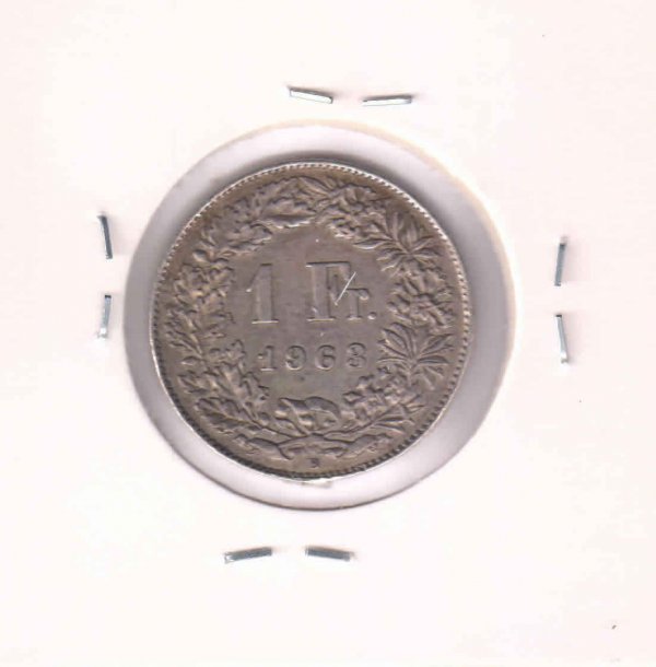 Switzerland - 1 Franc Helvetia standing; 1963 silver coin - KB Coins & Currencies