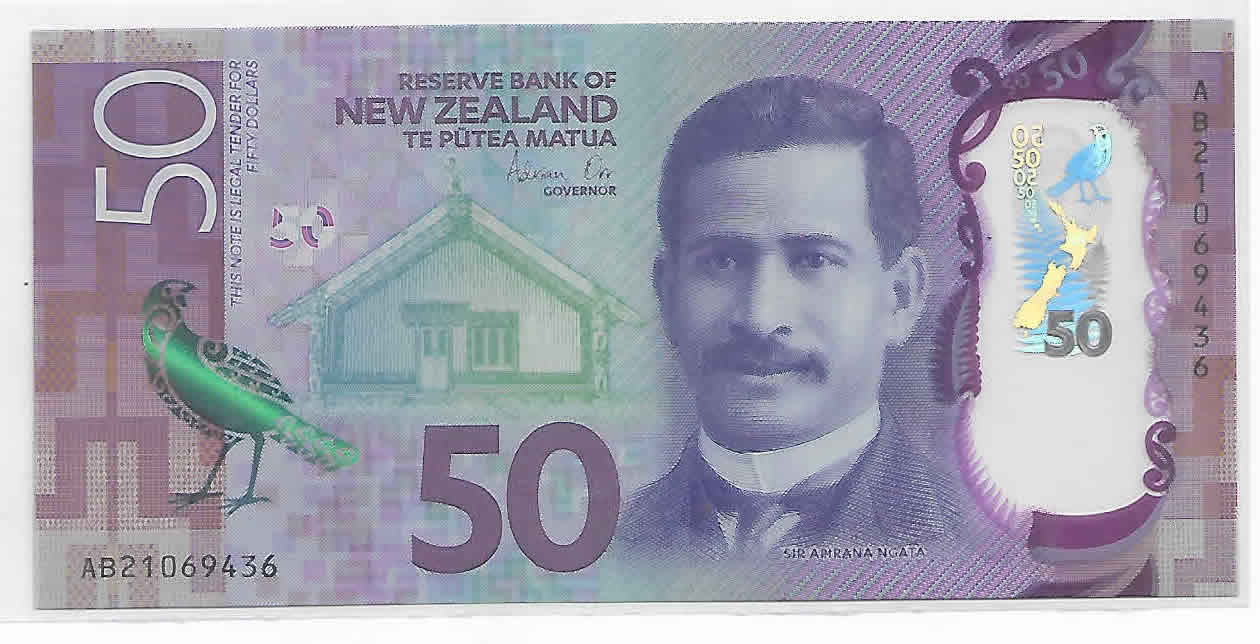New Zealand 50 dollars unc polymer currency note - KB Coins & Currencies