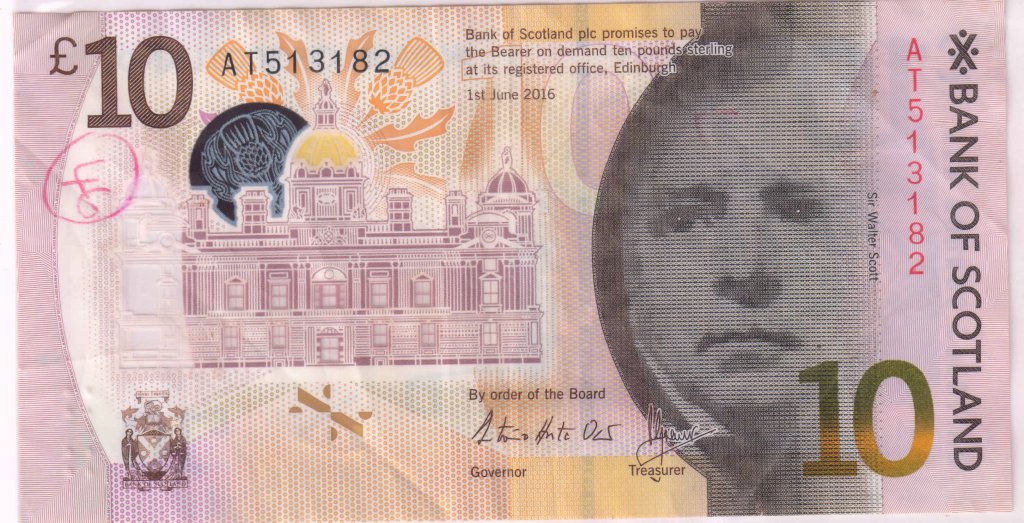 Scotland 10 pounds 2016 vf polymer currency note - KB Coins & Currencies