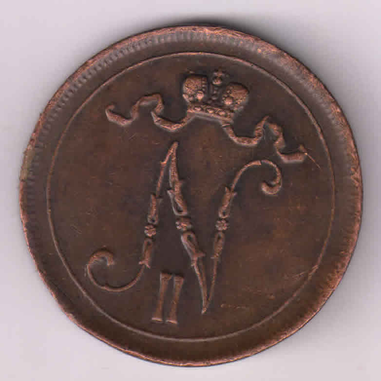 Finland / Russian occupied -Nikolai II , 10 pennia 1916 copper coin ...