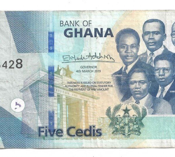 Ghana 5 cedis 2019 xf currency note - KB Coins & Currencies