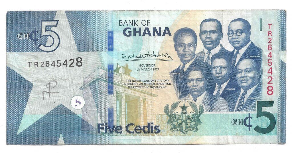Ghana 5 cedis 2019 xf currency note - KB Coins & Currencies